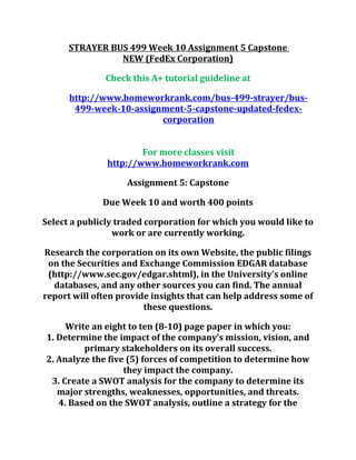 Strayer bus 499 week 10 assignment 5 capstone new0 | DOC