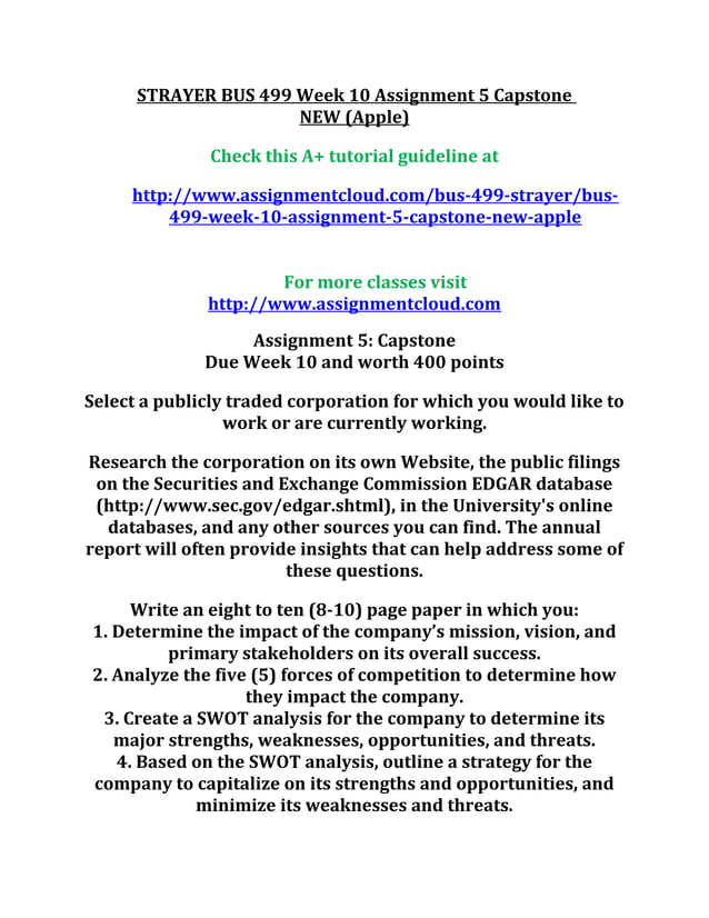 Strayer bus 499 week 10 assignment 5 capstone new3 | PDF