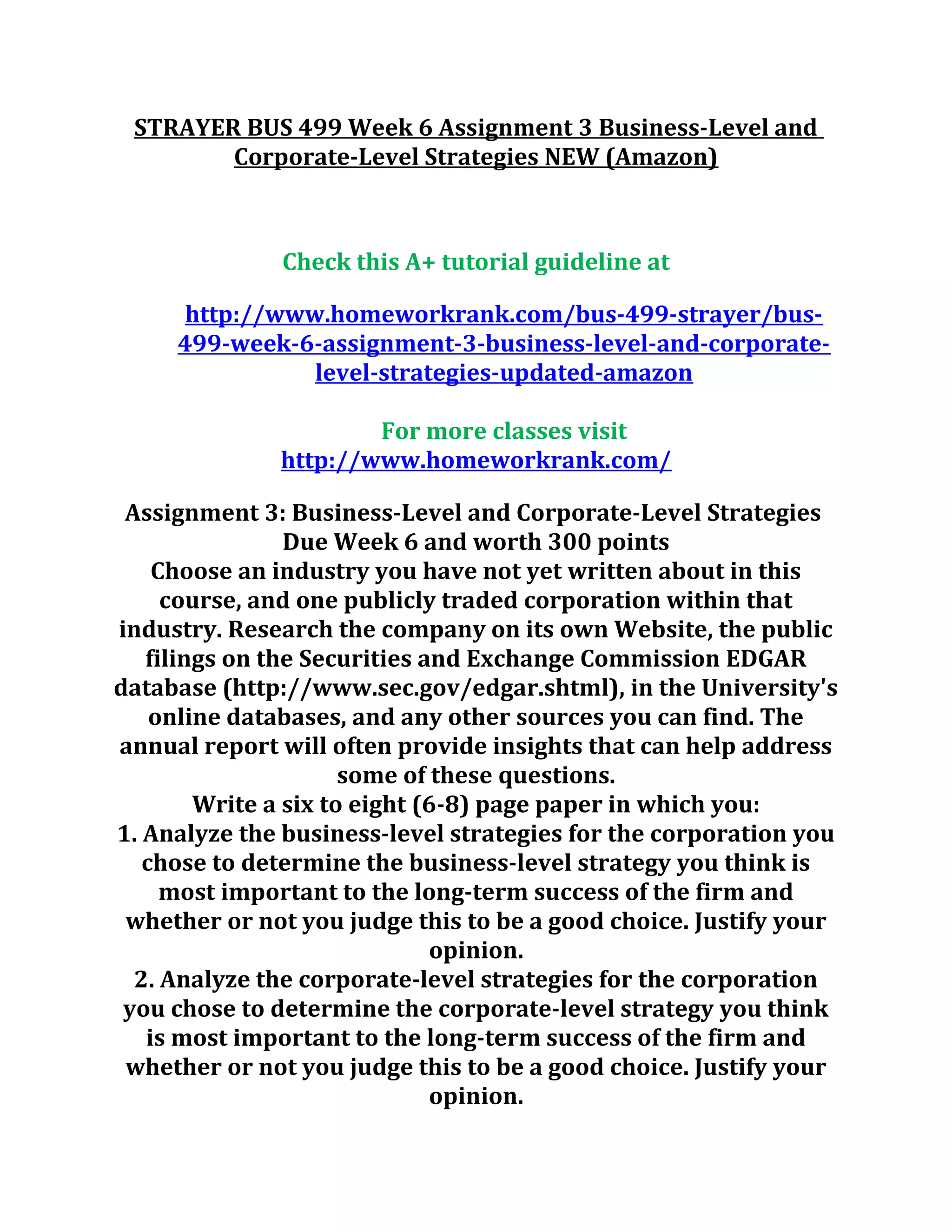 Strayer bus 499 week 6 assignment 3 business7 | PDF