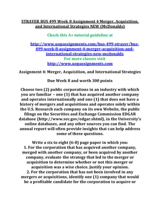 Strayer bus 499 week 8 assignment 4 merger | PDF