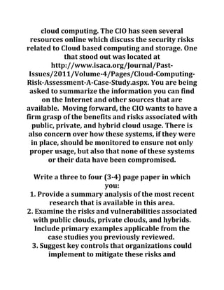 Strayer cis 558 week 4 case study 1 mitigating cloud computing risks | PDF