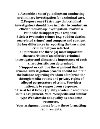 Strayer crj 320 week 3 assignment 1 crime scene investigation | PDF