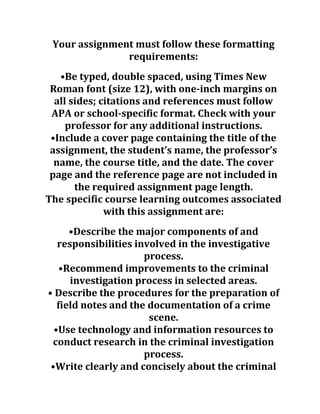 Strayer crj 320 week 3 assignment 1 crime scene investigation | PDF