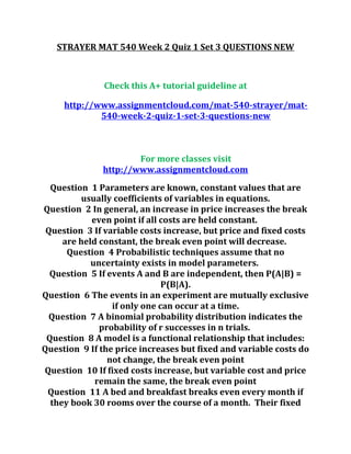 Strayer mat 540 week 2 quiz 1 set 3 questions new | DOC