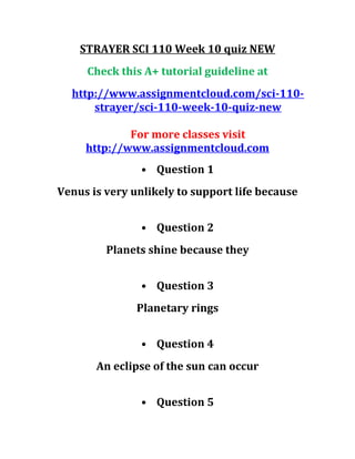 Strayer sci 110 week 10 quiz new | DOC
