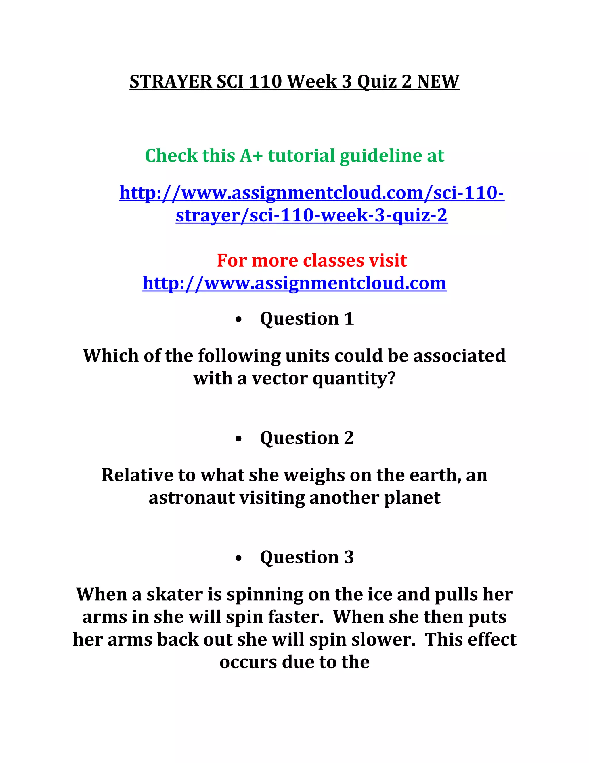 Strayer sci 110 week 3 quiz 2 new | PDF