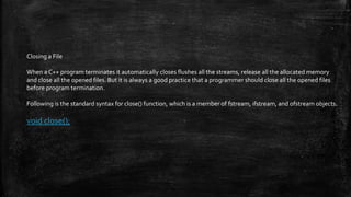 Stream classes in C++ | PPTX | Programming Languages | Computing