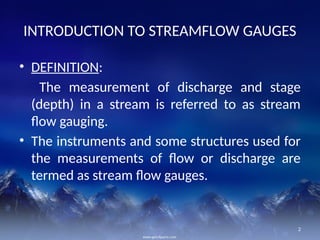Streamflow gauges.pptx for lab course, civil engineering | PPT