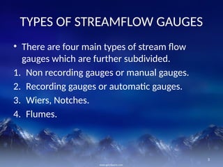 Streamflow gauges.pptx for lab course, civil engineering | PPTX