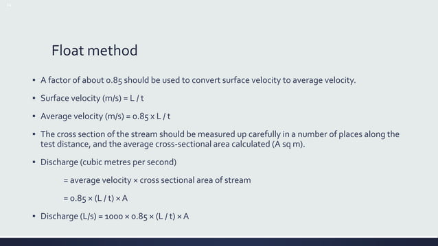 STREAMFLOW MEASUREMENT IN HYDROLOGY.pptx | Chemistry | Science