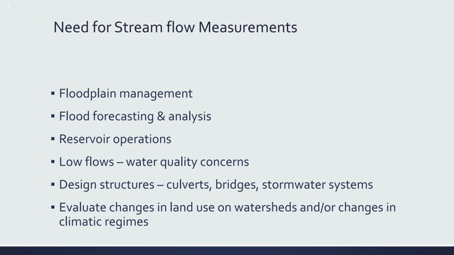 STREAMFLOW MEASUREMENT IN HYDROLOGY.pptx | Chemistry | Science