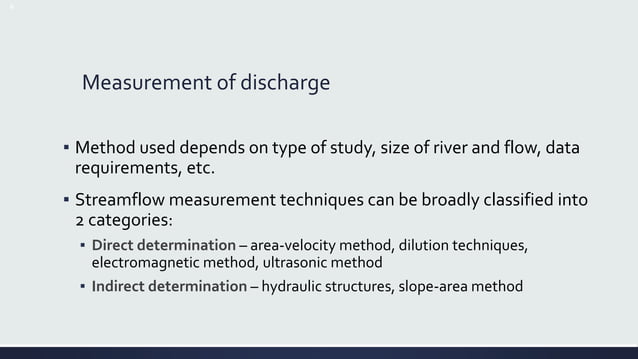 STREAMFLOW MEASUREMENT IN HYDROLOGY.pptx | Chemistry | Science