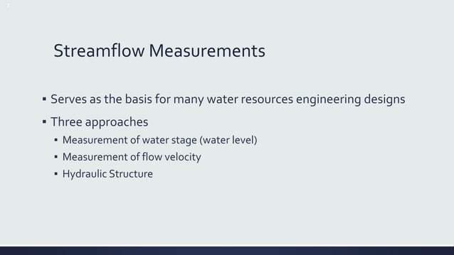 STREAMFLOW MEASUREMENT IN HYDROLOGY.pptx | Chemistry | Science