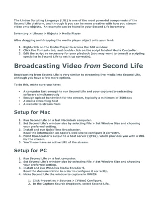 Streaming Video into Second Life | PDF | Home Entertainment Systems ...