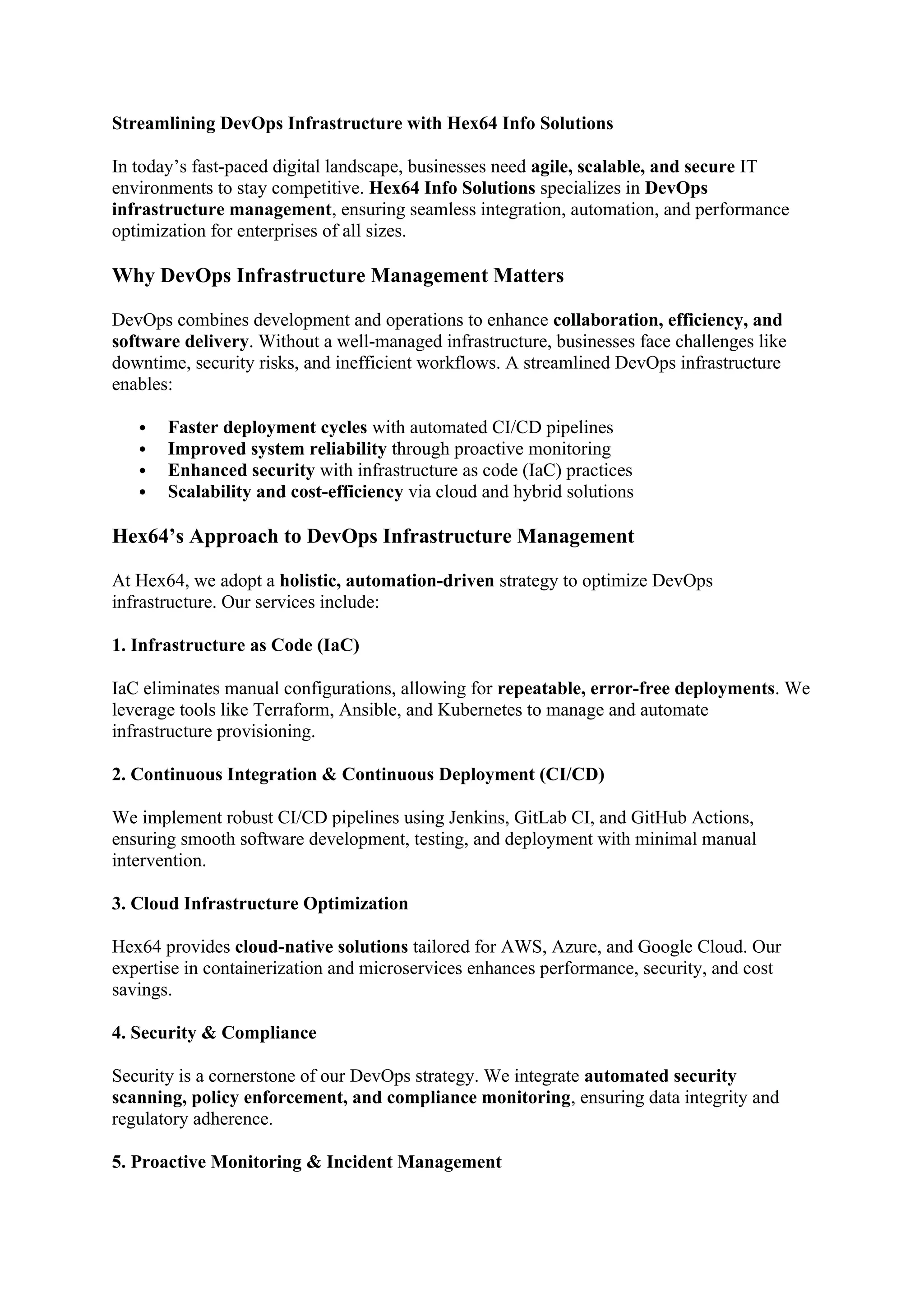 Streamlining DevOps Infrastructure with Hex64 Info Solutions | PDF