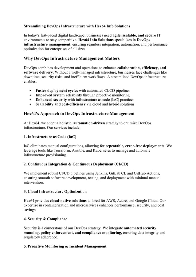 Streamlining DevOps Infrastructure with Hex64 Info Solutions | PDF