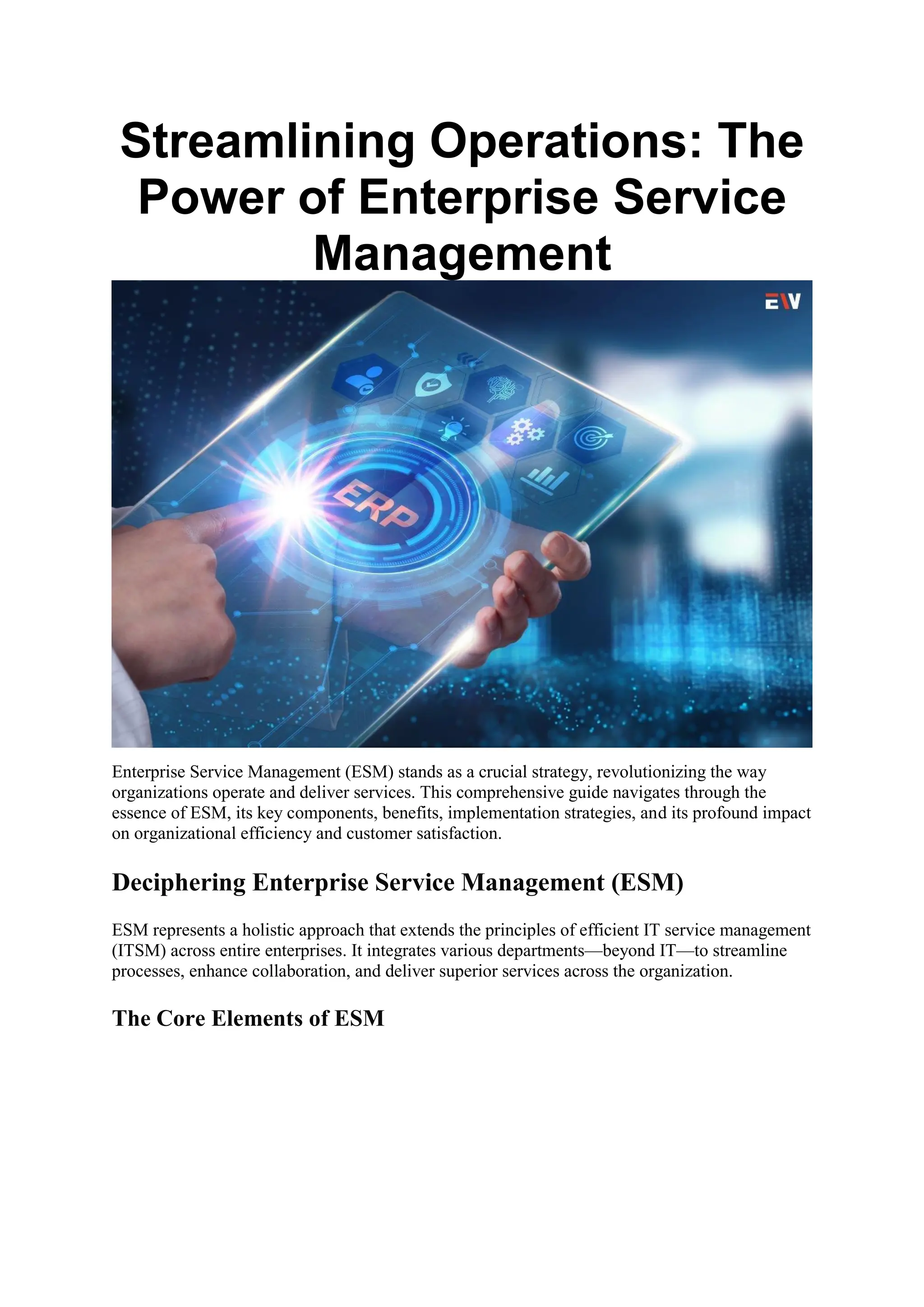 Enterprise Service Management: Benefits, Strategies And Features | Enterprise Wired | PDF