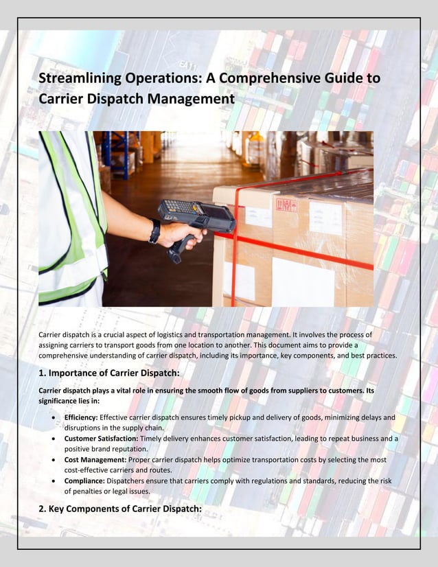 Streamlining Operations A Comprehensive Guide to Carrier Dispatch Management | PDF
