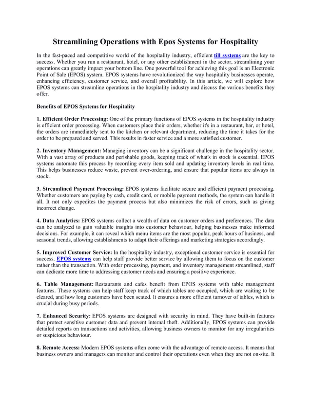 Streamlining Operations with Epos Systems for Hospitality.pdf | Operating Systems | Computer ...