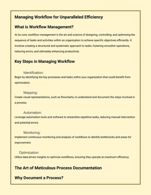 Streamlining Operations: Workflow Management, Process Documentation, and Standard Operating ...