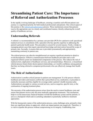 Streamlining Patient Care The Importance of Referral and Authorization ...