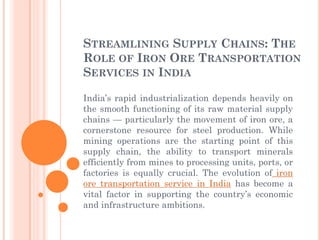 Streamlining Supply Chains: The Role of Iron Ore Transportation ...