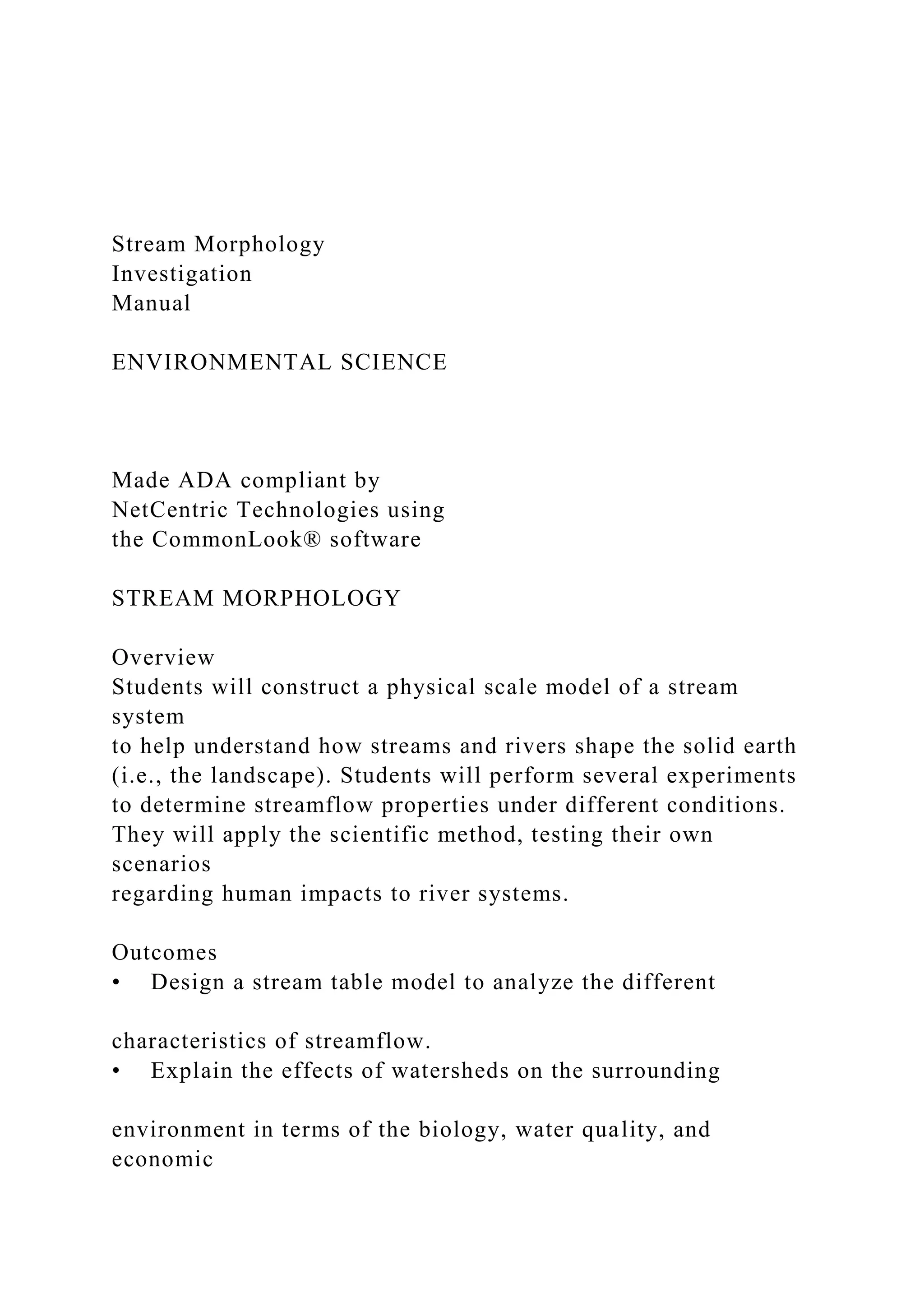 Stream MorphologyInvestigation ManualENVIRONMENTAL SCI.docx