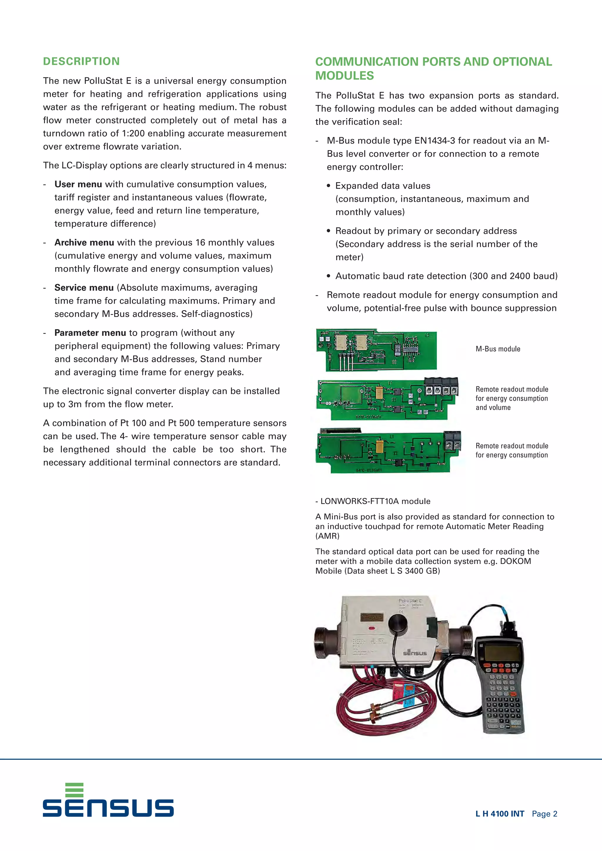Sensus PolluStat E Heat Meter - Spec Sheet | PDF