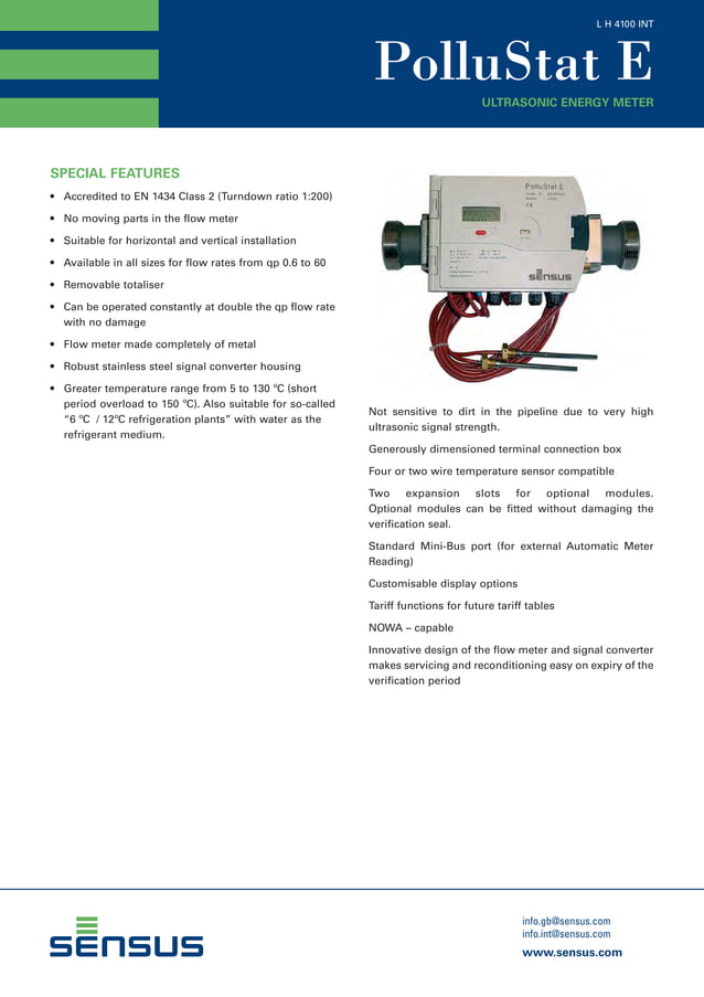 Sensus PolluStat E Heat Meter - Spec Sheet | PDF