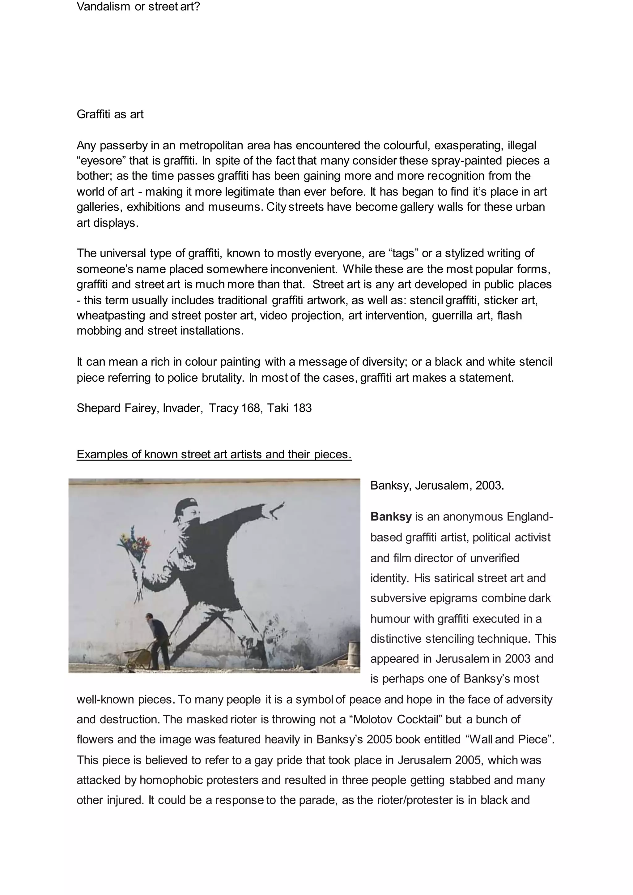 Street art or vandalism? Essay | DOCX