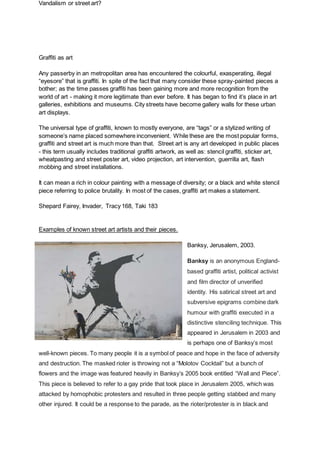 Street art or vandalism? Essay | DOCX