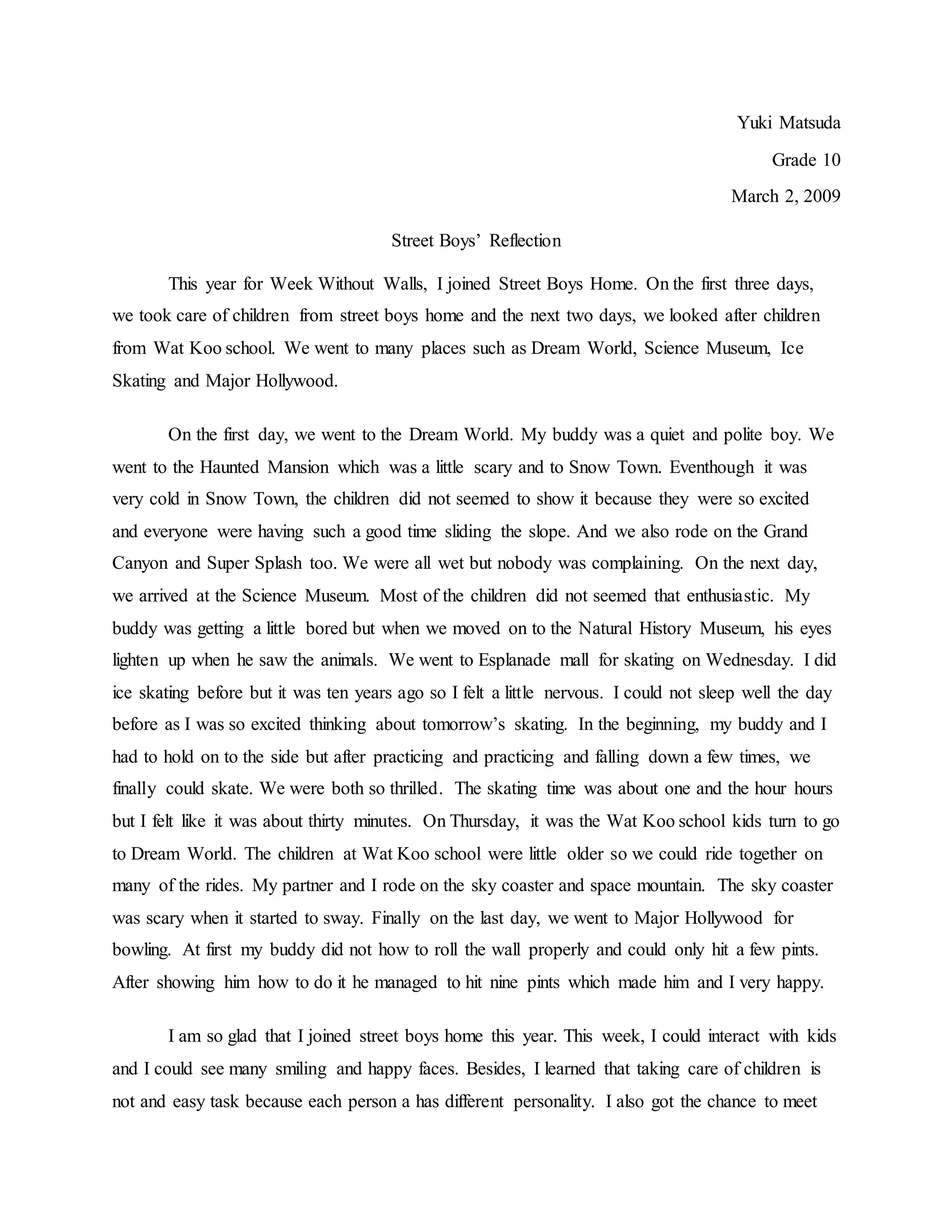 Street Boys' reflection | DOCX