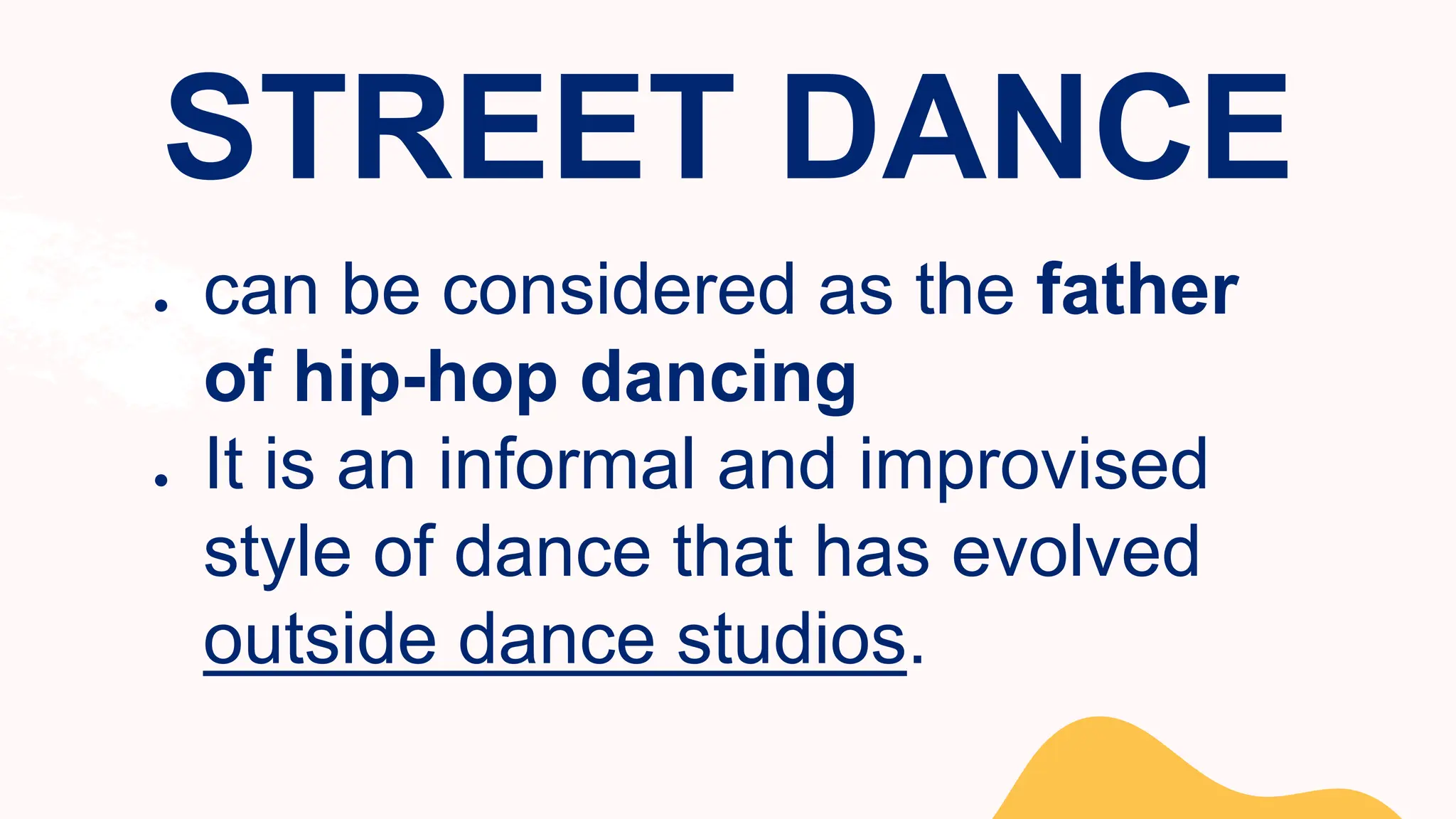 STREET DANCE AND HIPHOP DANCE STYLES (PE | PPTX