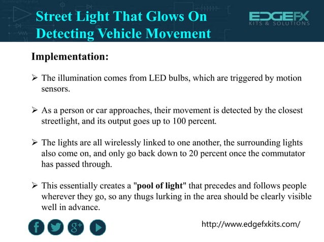 Street Light that Glows on Detecting Vehicle Movement | PPTX