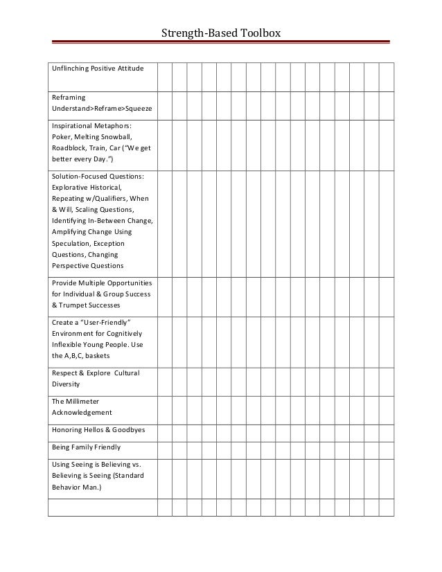 Strength Based Tools Checklist Strength Based Tools Checklist