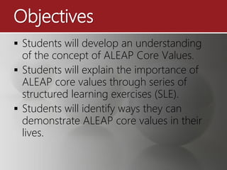 STRENGTHENING ALEAP CORE VALUES. | PPT