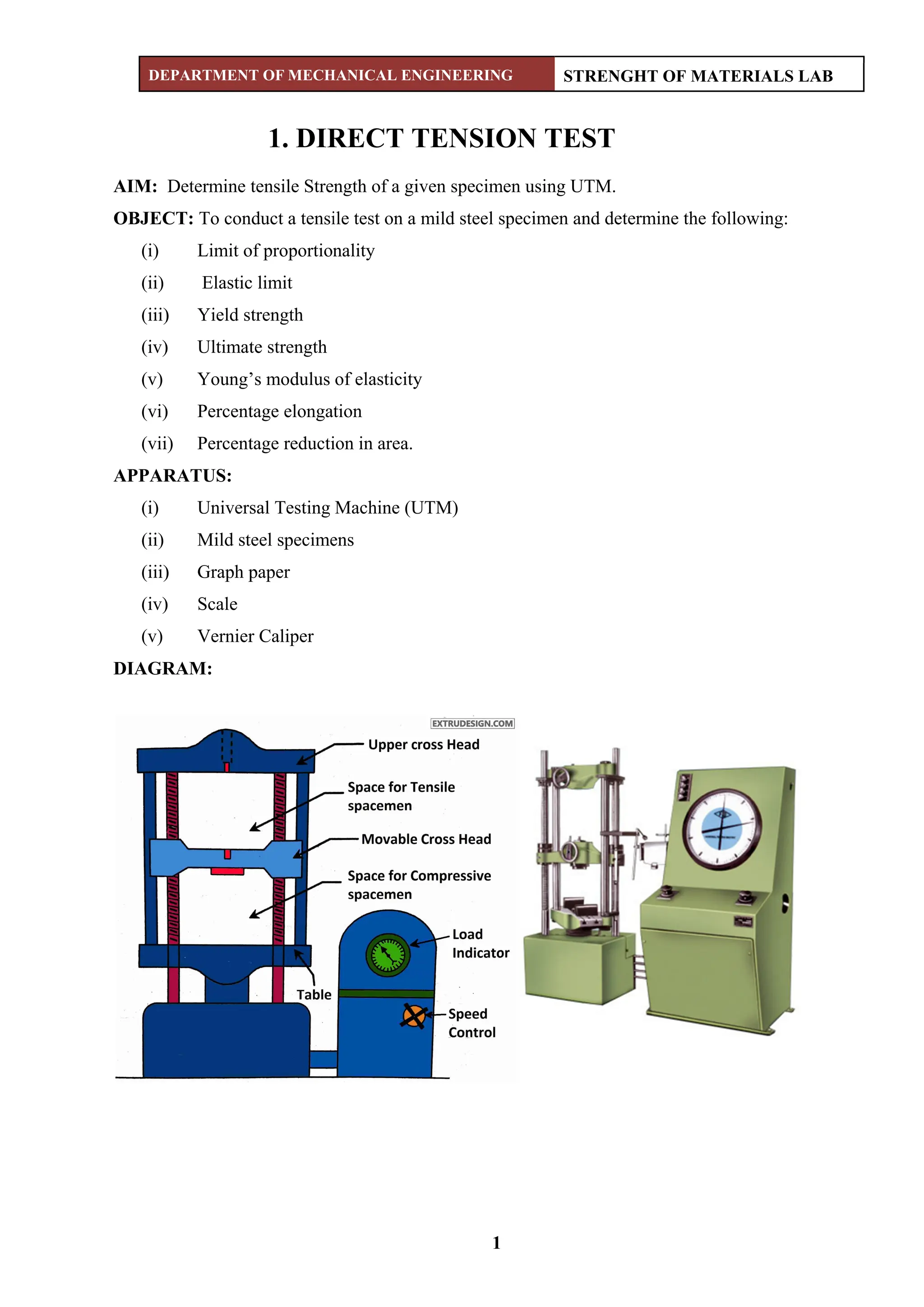 Strength of Materials Lab Manual Strength of Materials Lab ...