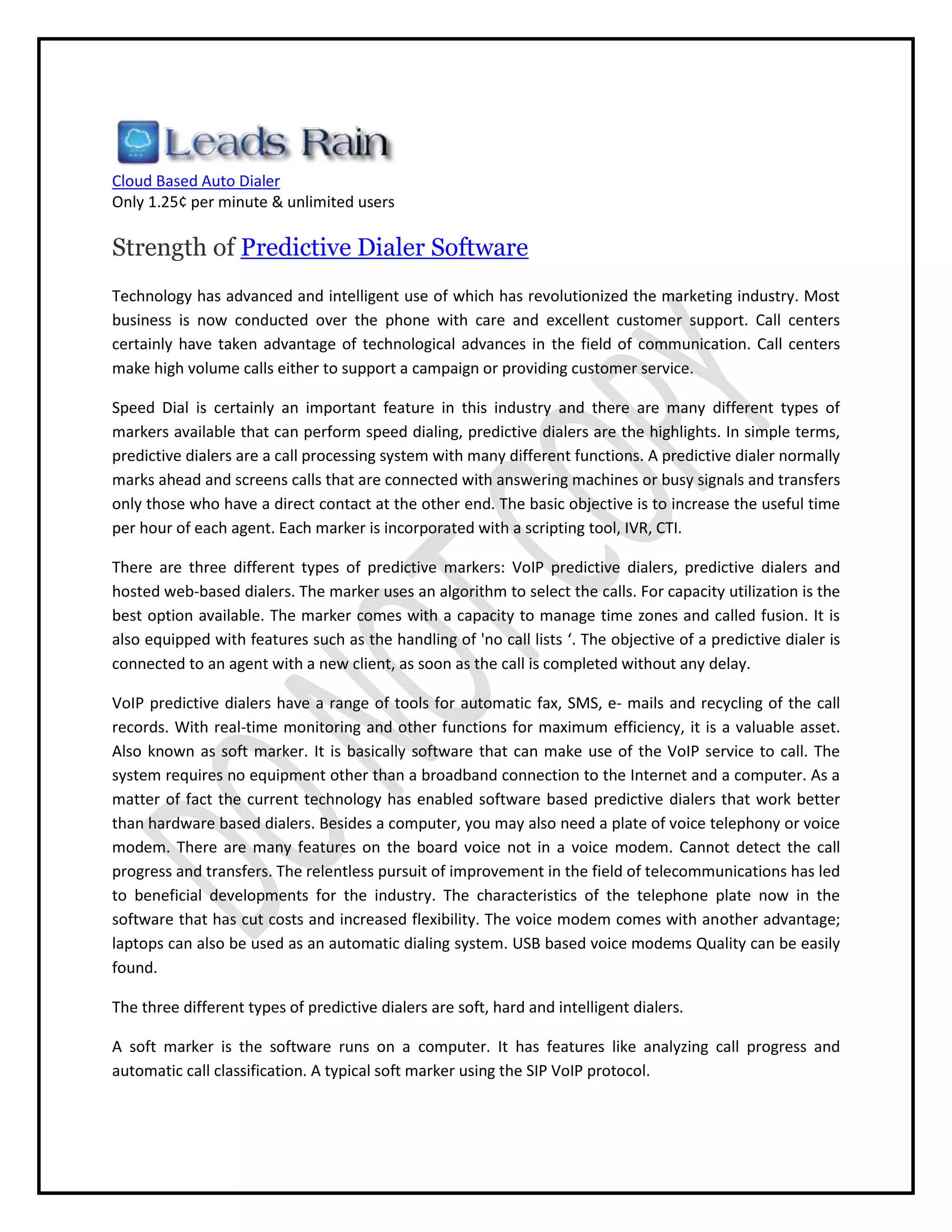 Strength of predictive dialer software | DOCX