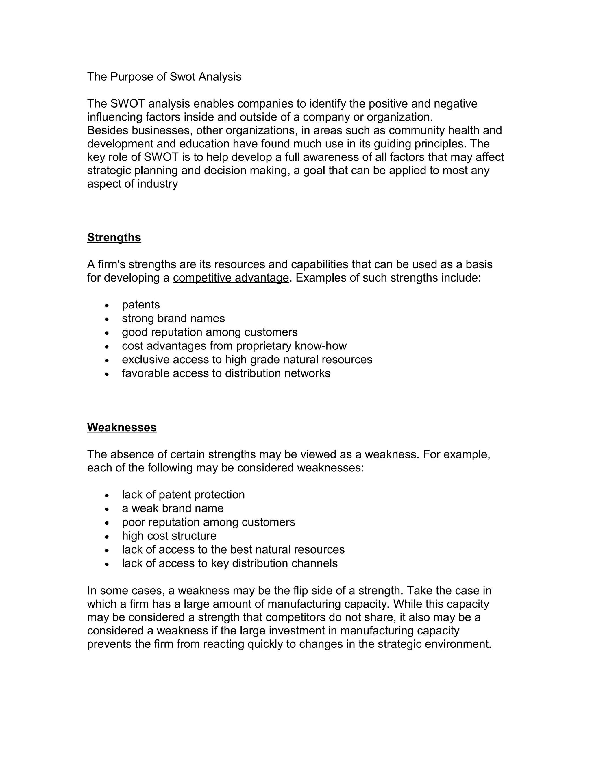 Swot Analysis | DOC | Business Accounting & Finance | Business