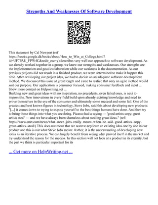 Strengths And Weaknesses Of Software Development | PDF