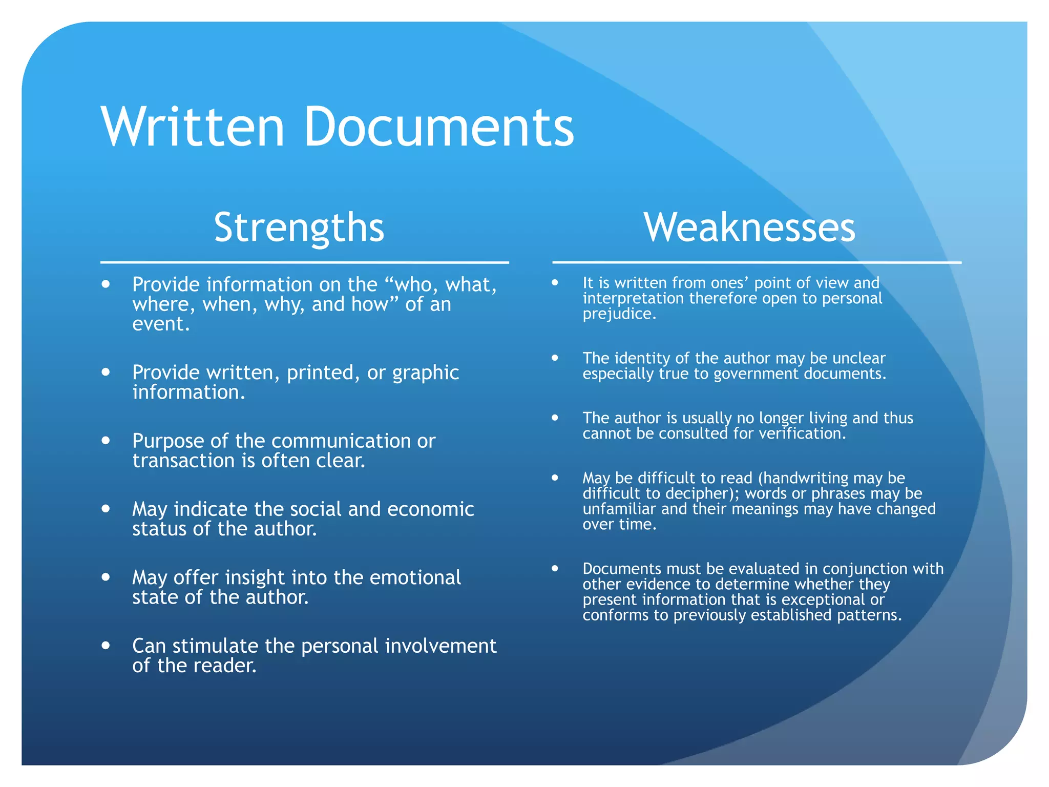 Strengths and weaknesses of sources | PPTX