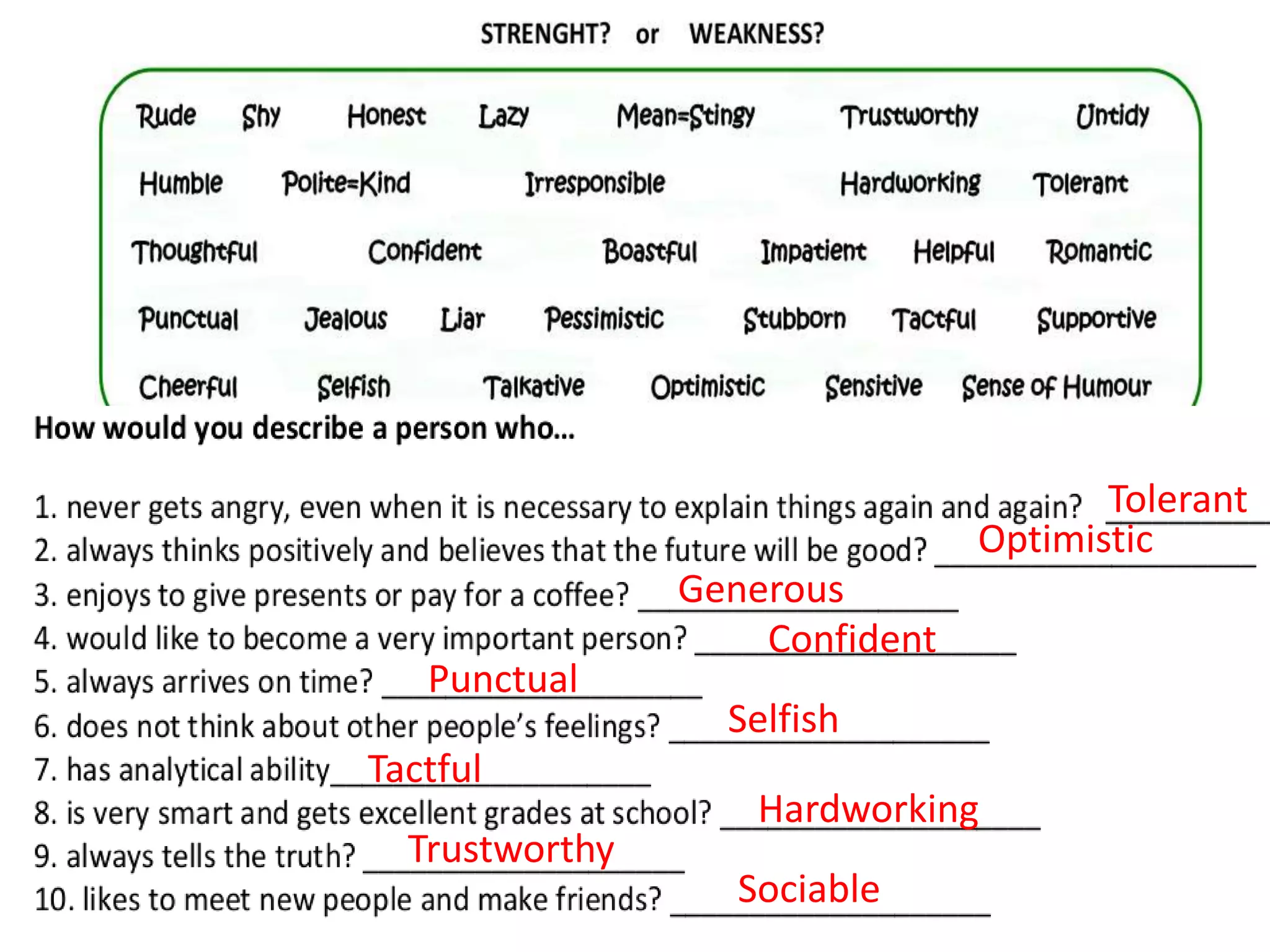 Strengths and weaknesses worksheet | PPTX