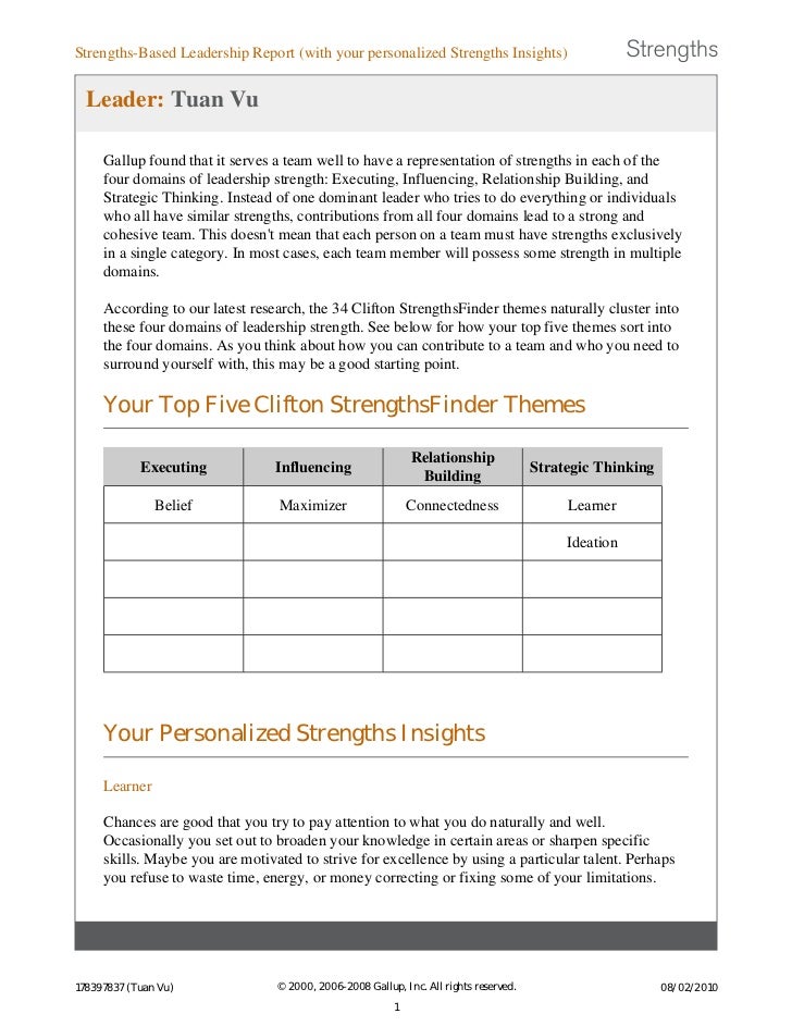 Strengths Based Leadership Report Tuan A Vu