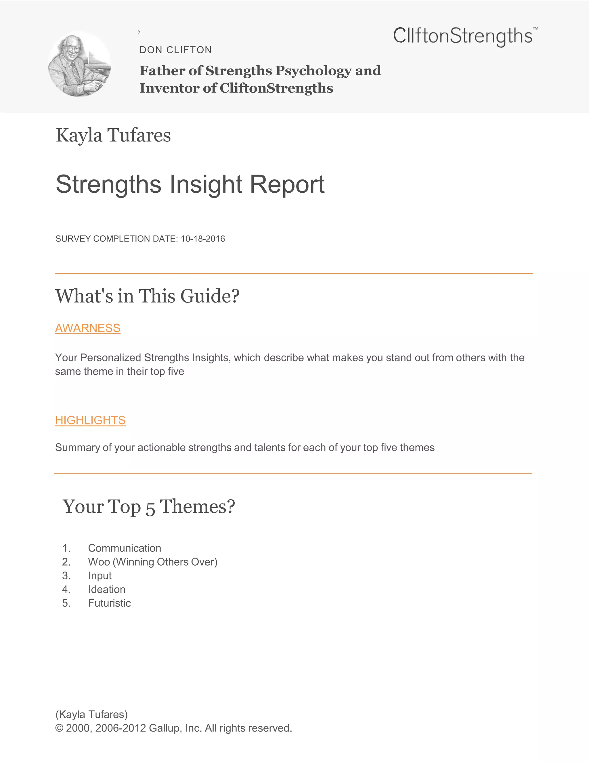 Strengths Based Insight Report | PDF | Career Advice | Careers