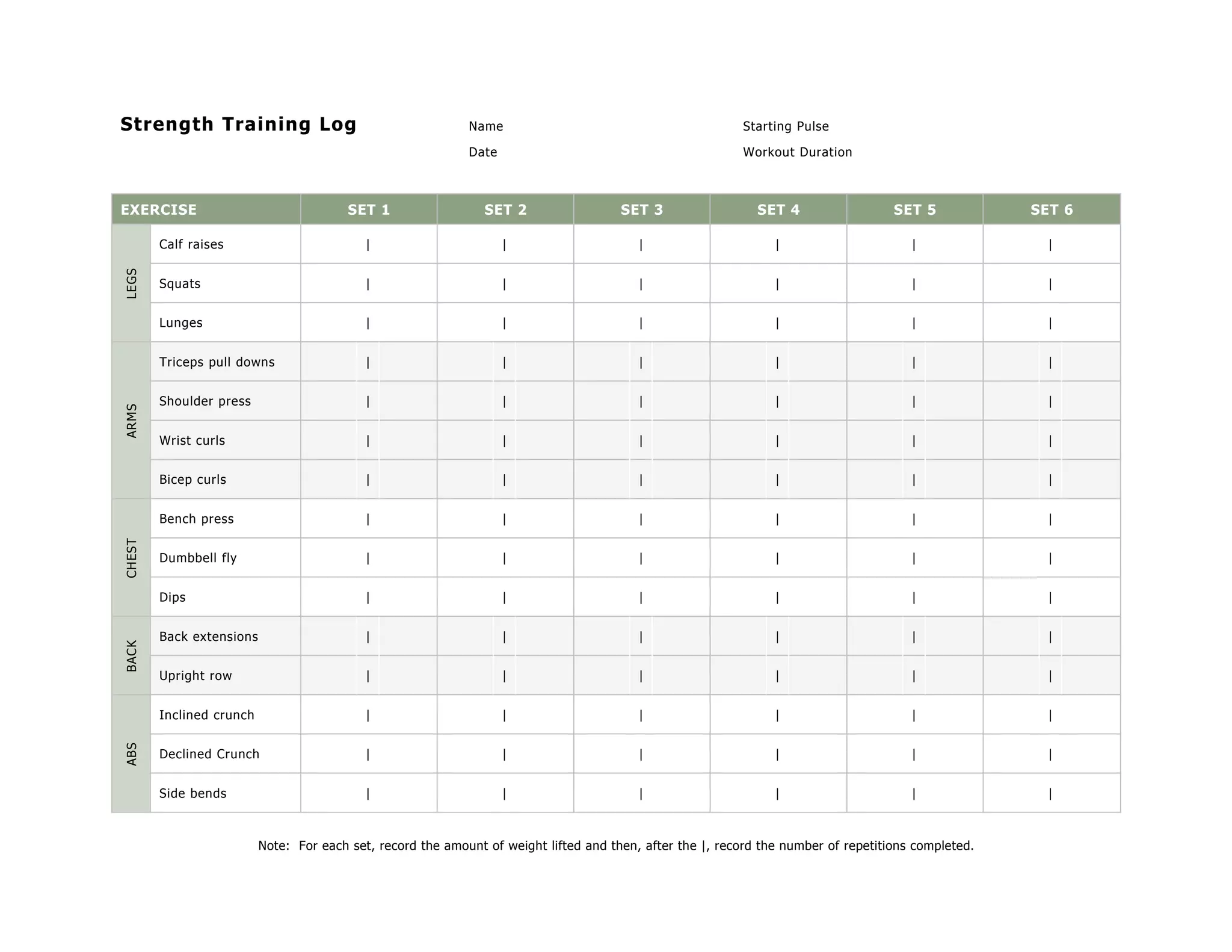 Strength Training Log | PPT