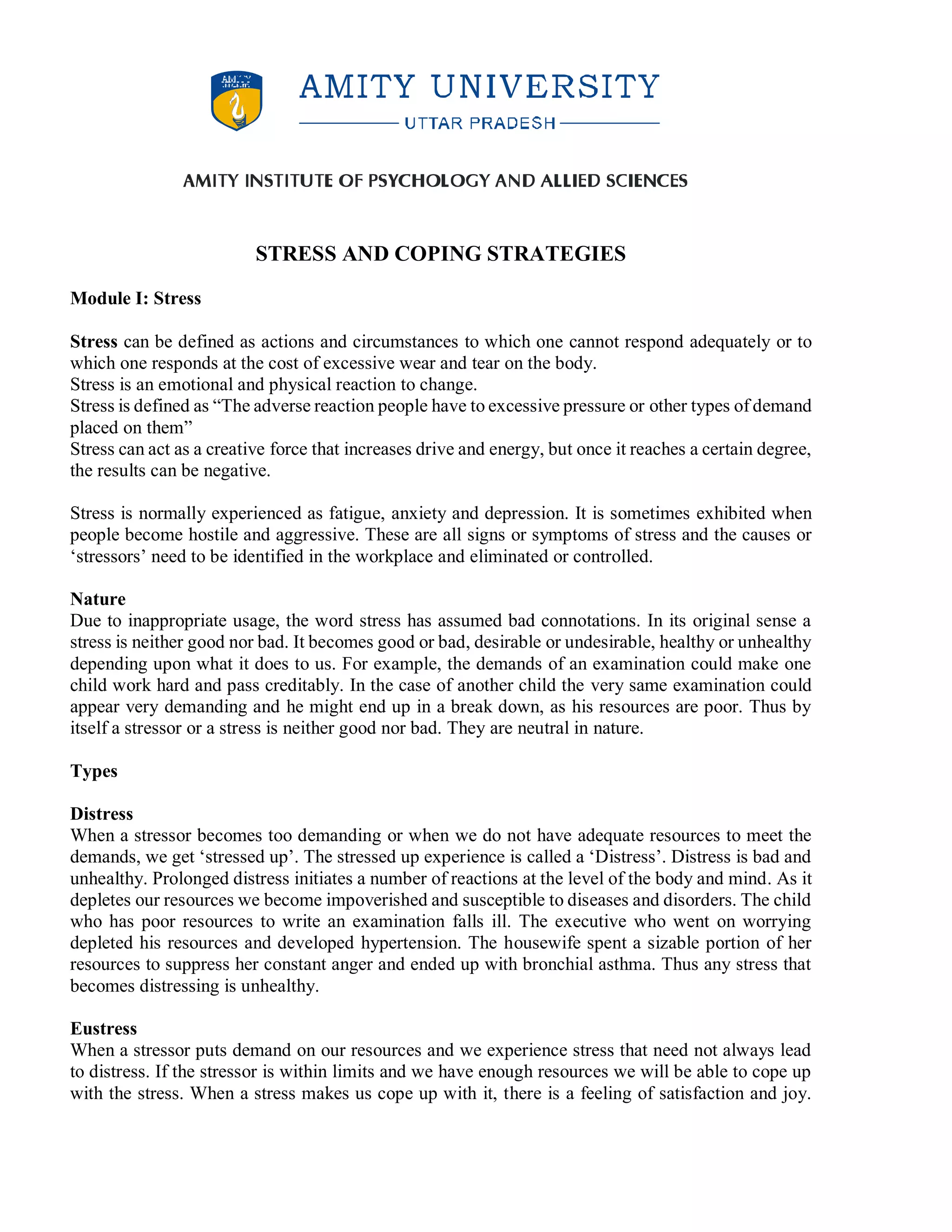 Stress and-coping-notes | PDF