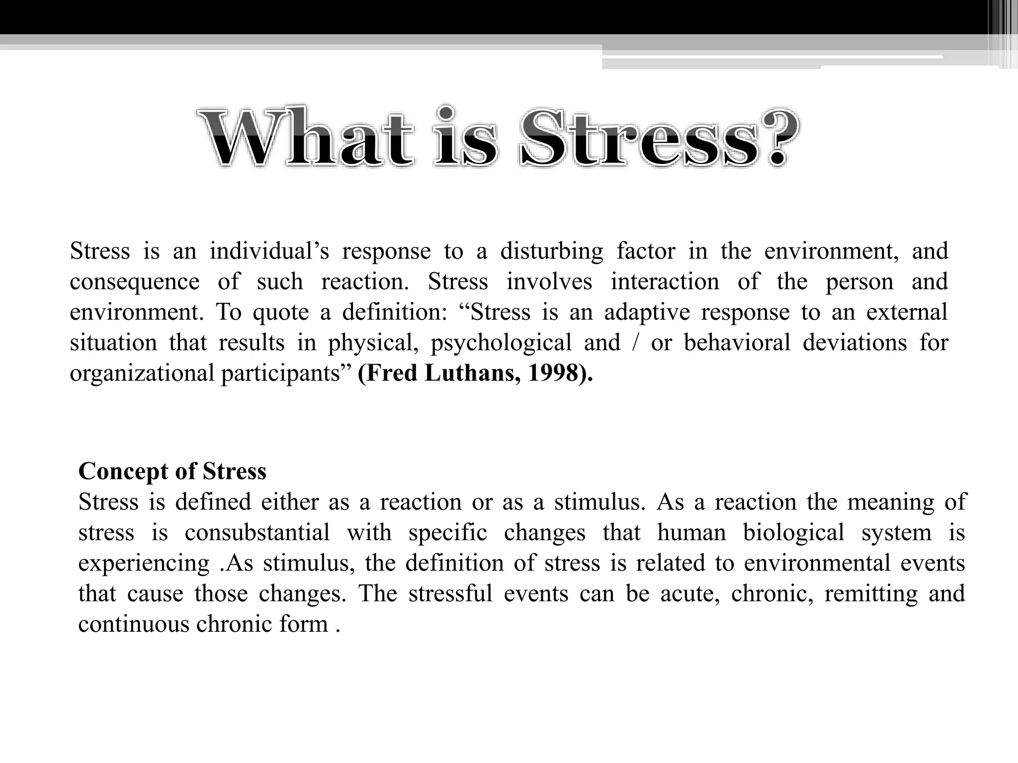 Stress, Stress Adaptation Model & Crisis intervention | PPT