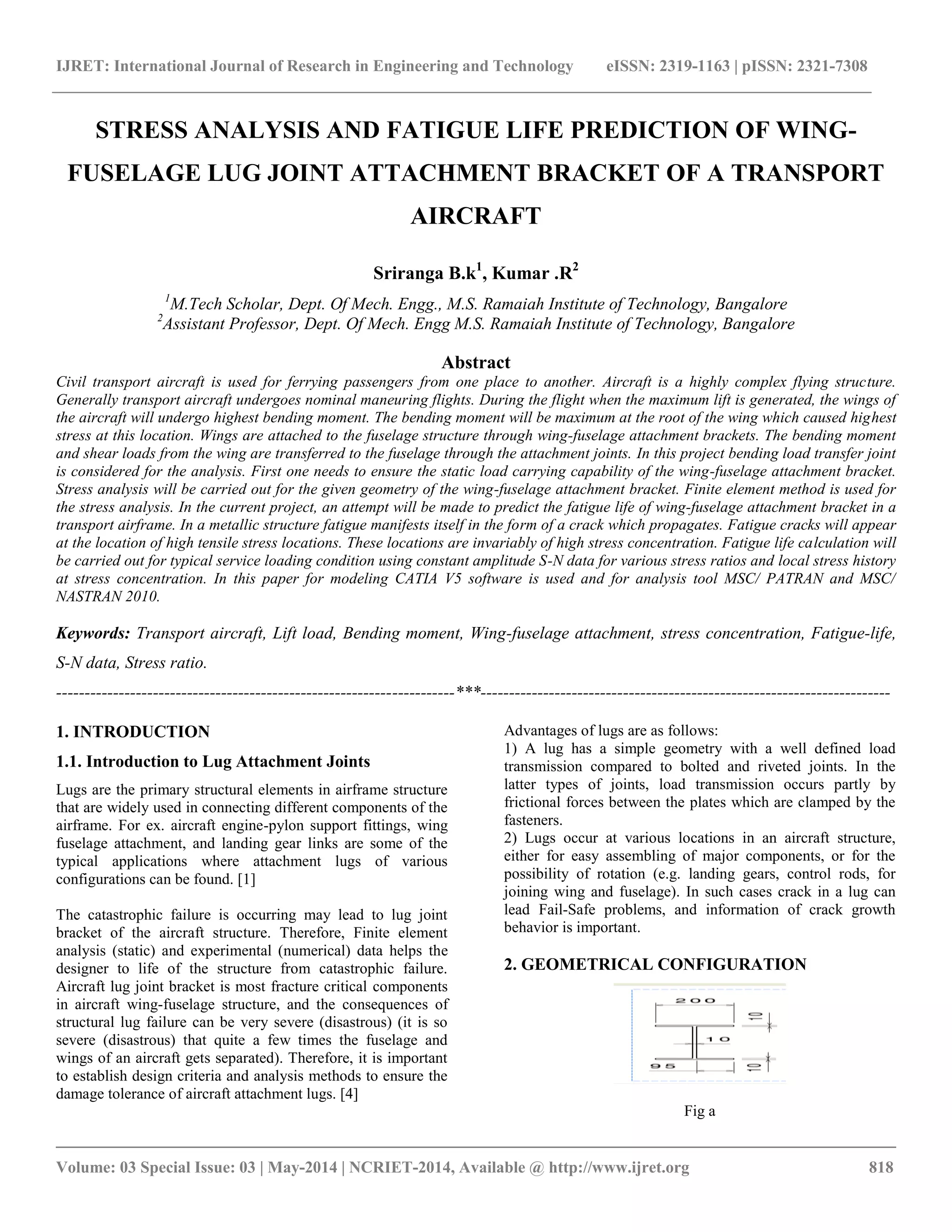 Stress analysis and fatigue life prediction of wing fuselage lug joint ...
