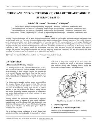 Stress analysis on steering knuckle of the automobile steering system ...