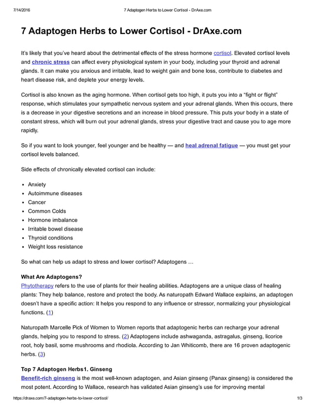 Stress = cortisol management 7 adaptogen herbs | PDF